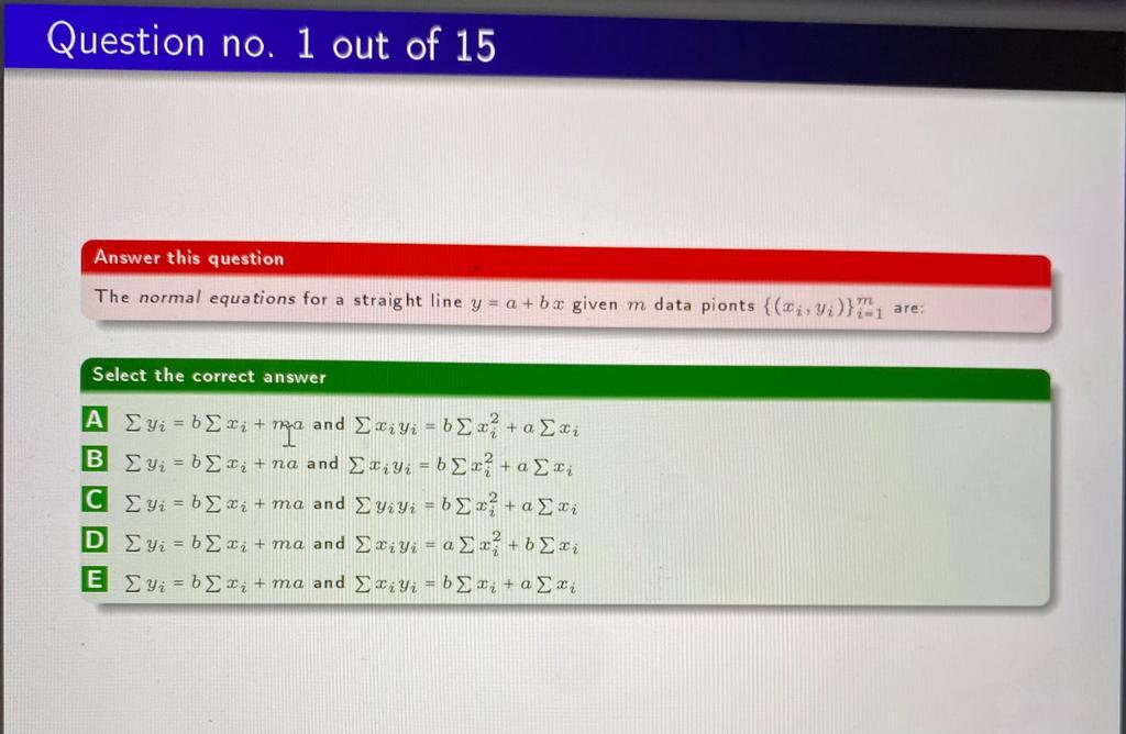 Solved Answer this question The normal equations for a | Chegg.com