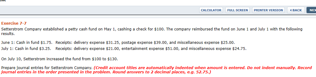 Solved CALCULATOR FULL SCREEN PRINTER VERSION BACK NEX | Chegg.com