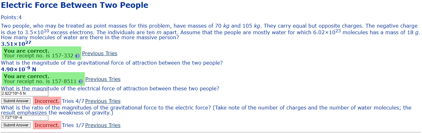 Solved Electric Force Between Two PeoplePoints:4Two people, | Chegg.com