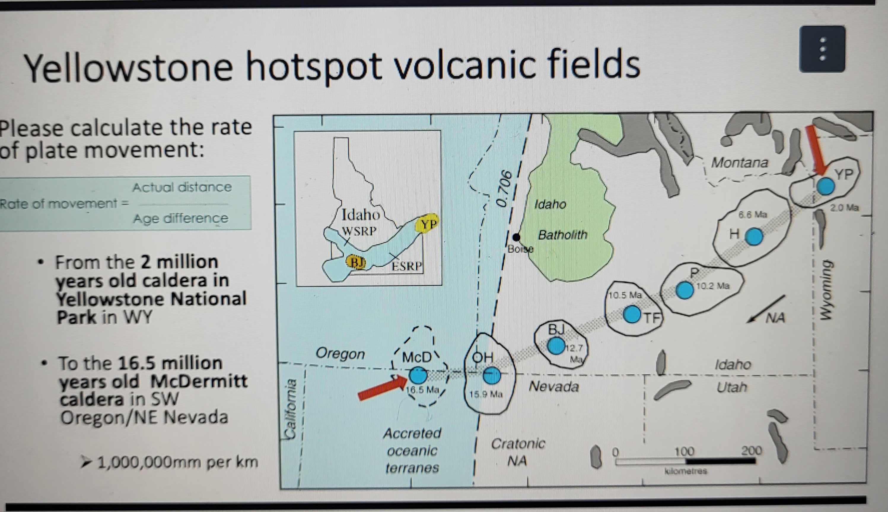 Solved Yellowstone hotspot volcanic fields Please calculate | Chegg.com