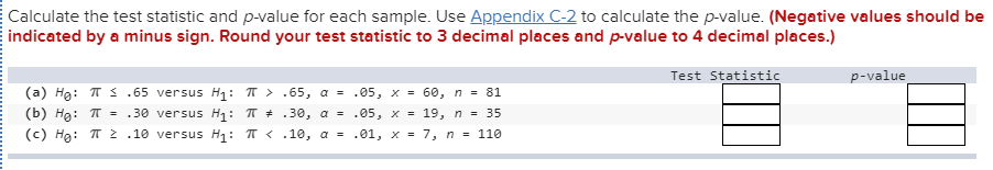 Solved Calculate the test statistic and p-value for each | Chegg.com