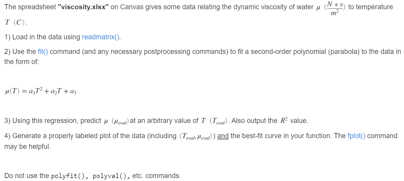 Solved The spreadsheet "viscosity.xlsx" on Canvas gives some | Chegg.com