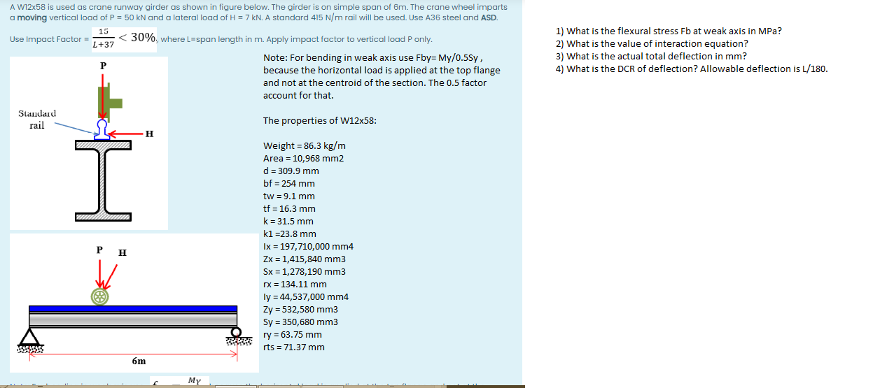 Solved A W12x58 is used as crane runway girder as shown in | Chegg.com