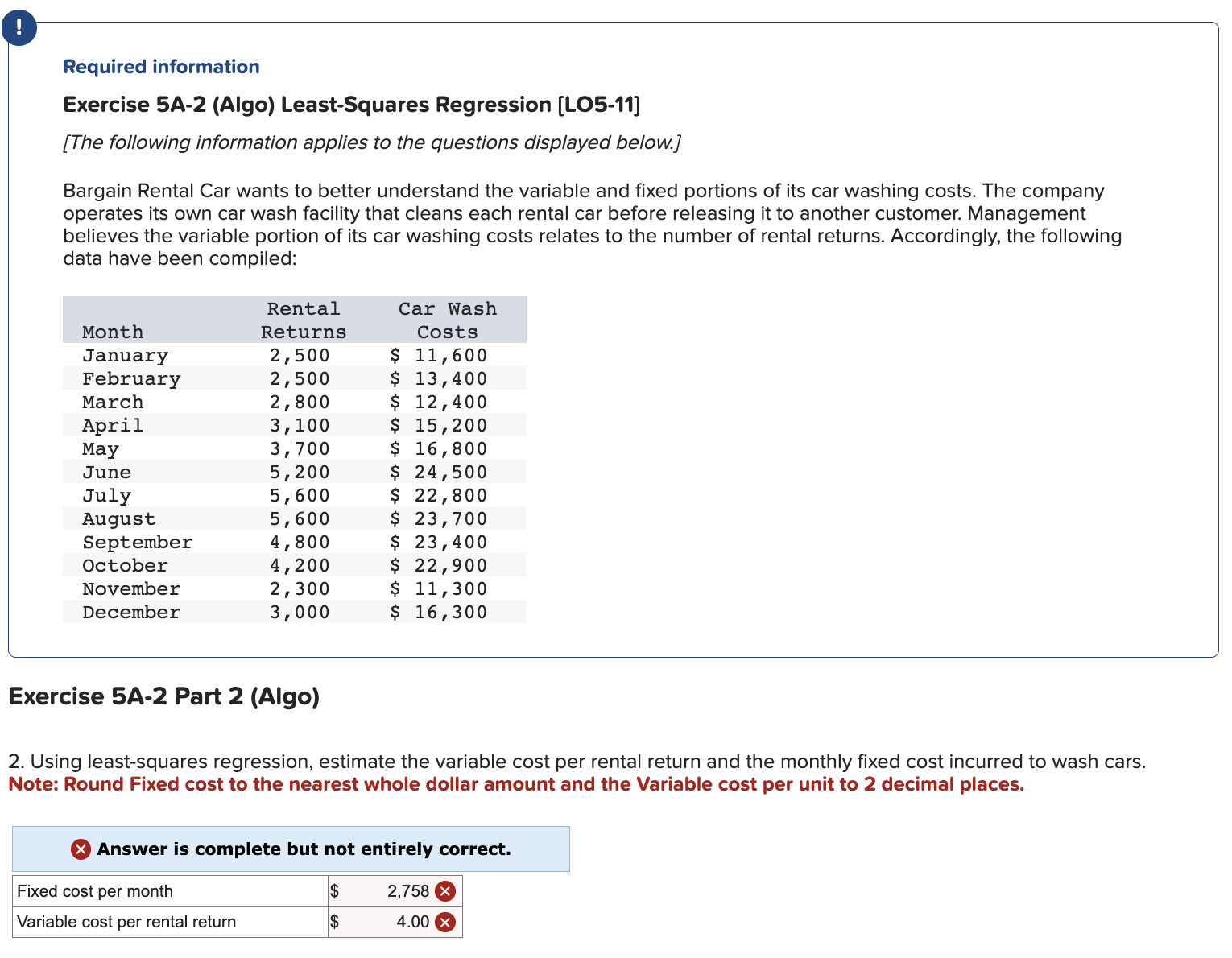 Exercise 5A-2 (Algo) Least-Squares Regression | Chegg.com