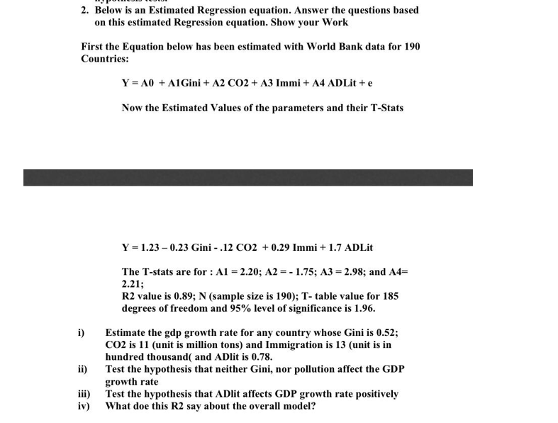 Solved 2. Below is an Estimated Regression equation. Answer | Chegg.com