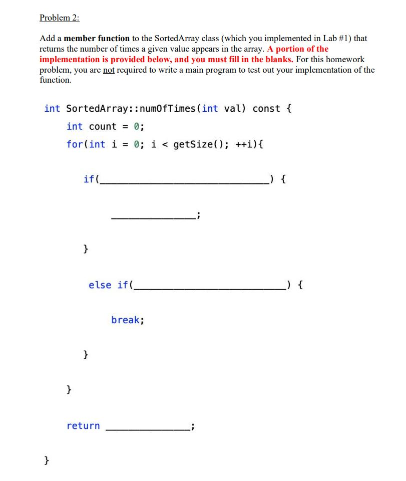 Solved Problem 2 Add A Member Function To The Sortedarray