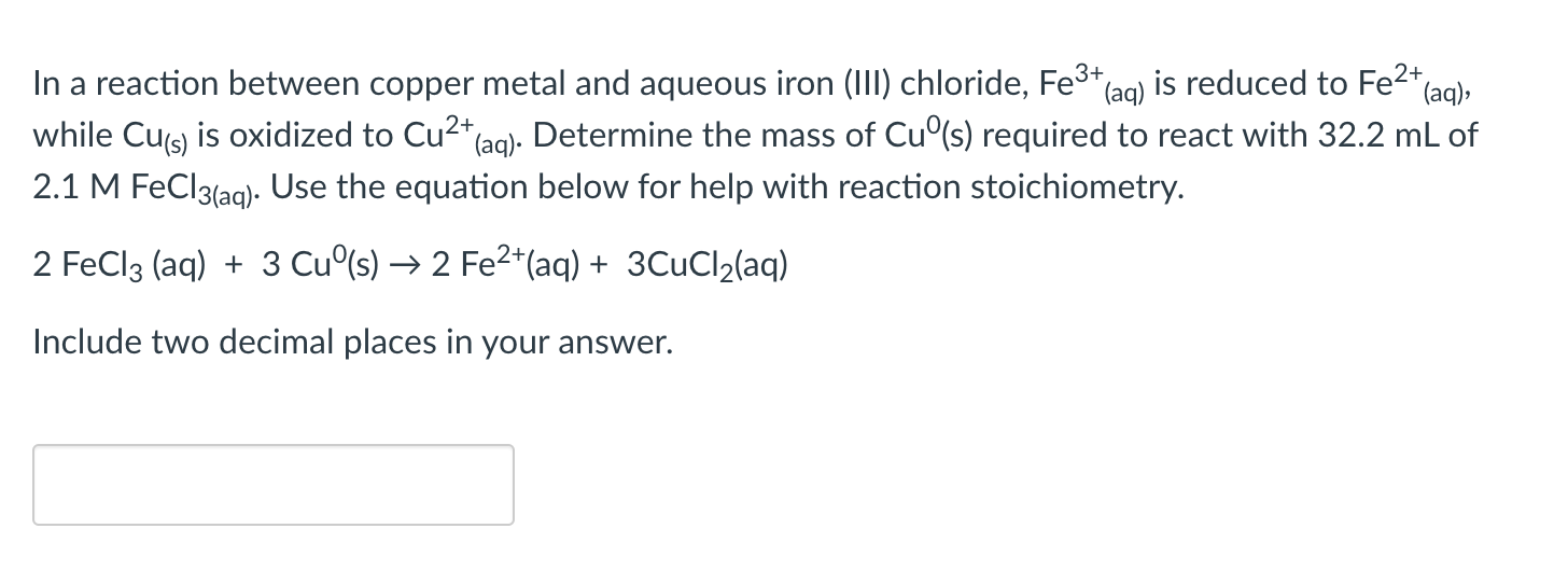 Solved In a reaction between copper metal and aqueous iron | Chegg.com