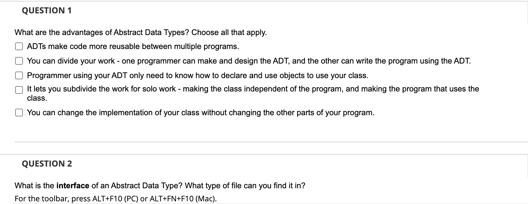 Solved QUESTION 1 What are the advantages of Abstract Data | Chegg.com