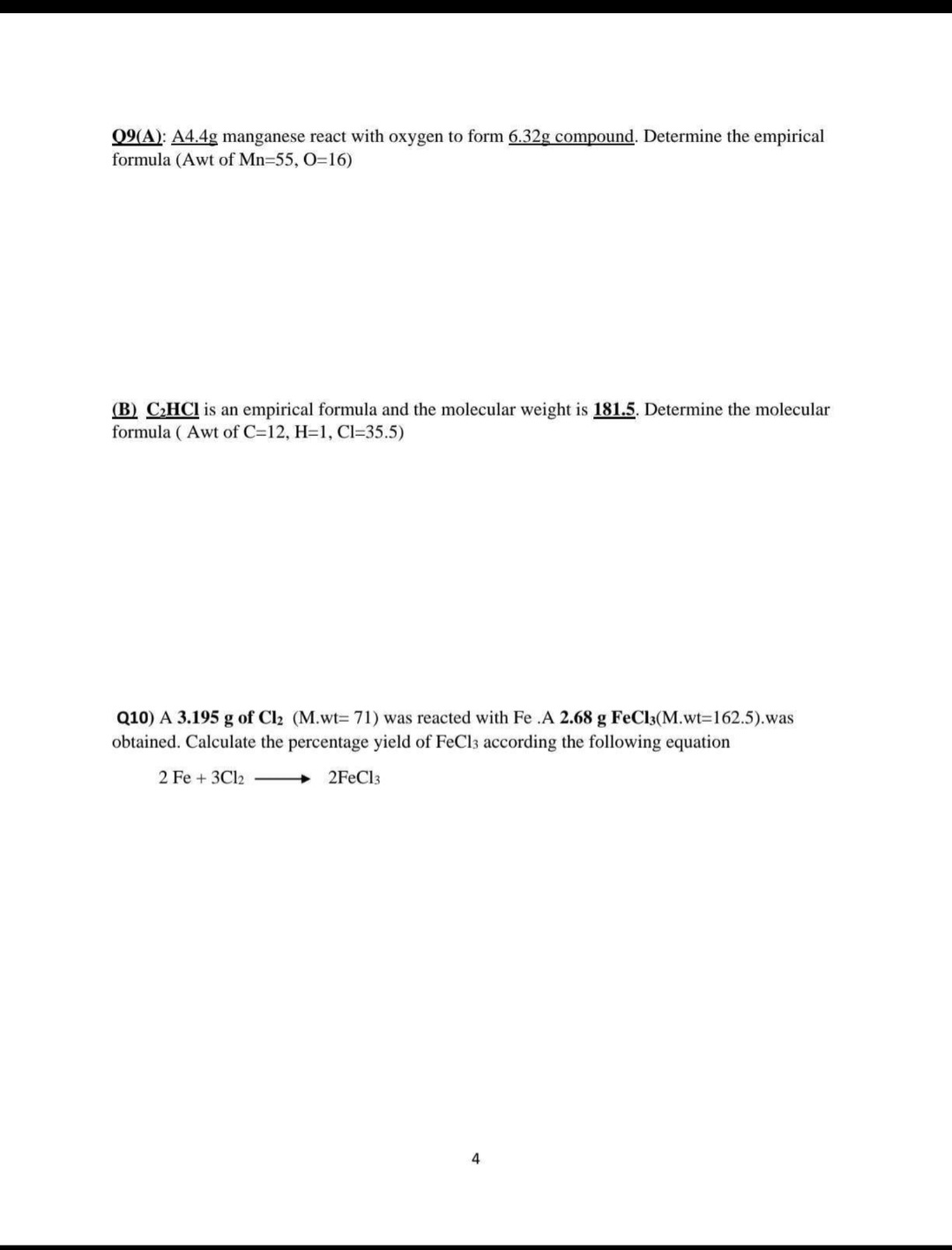 Solved formula (Awt of Mn=55,O=16 )(B) C2?HCl ﻿is an | Chegg.com