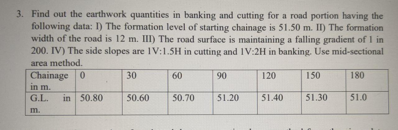 Solved 3. Find out the earthwork quantities in banking and | Chegg.com
