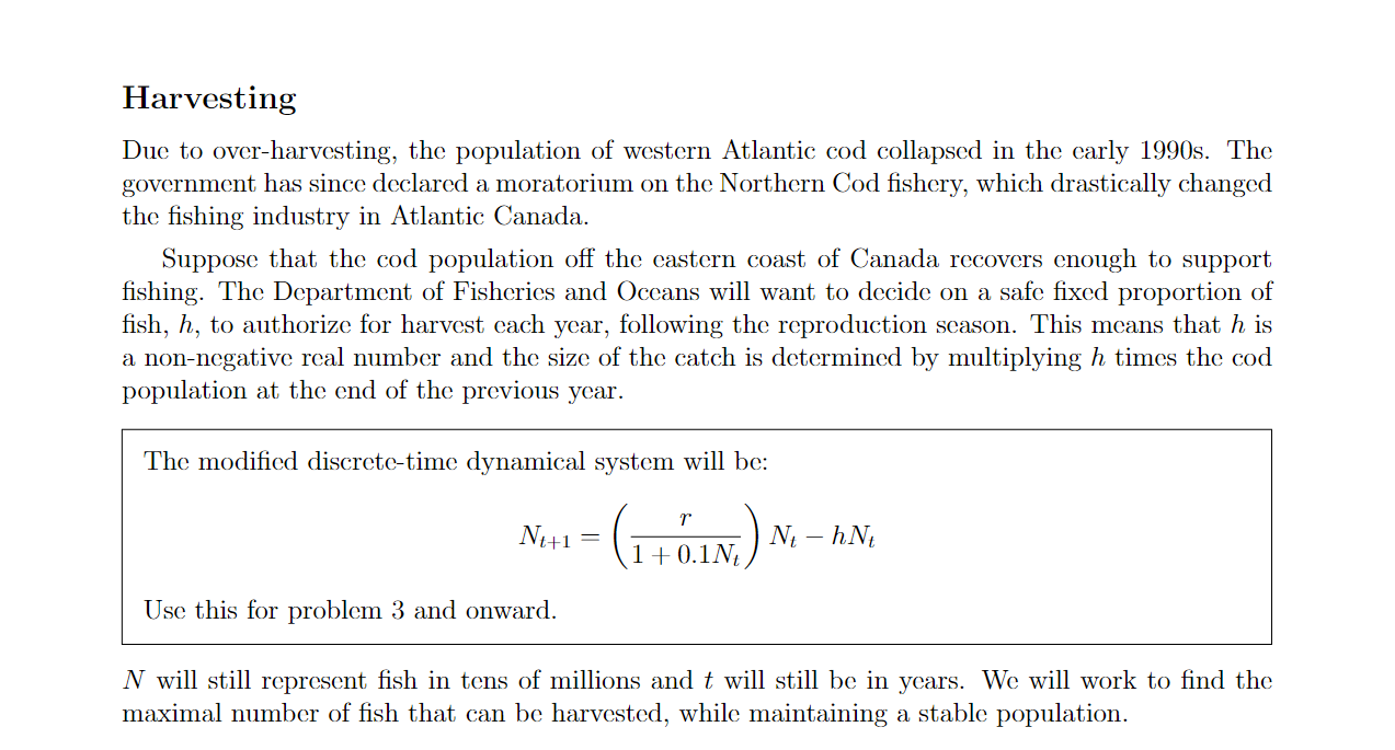 Fish Population Growth The general discrete-time | Chegg.com