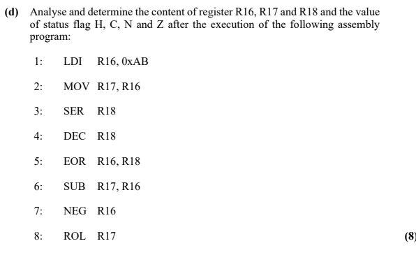 Solved (d) Analyse and determine the content of register | Chegg.com