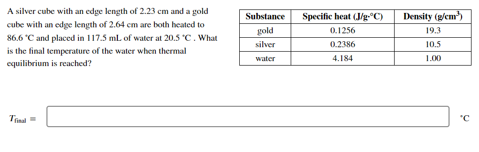 Solved Density (g/cm") A silver cube with an edge length of | Chegg.com