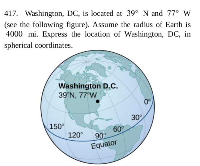 Solved 417. Washington, DC, is located at 39° N and 77° W | Chegg.com