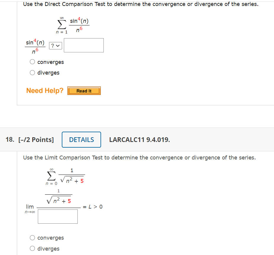 Solved Use the Direct Comparison Test to determine the | Chegg.com