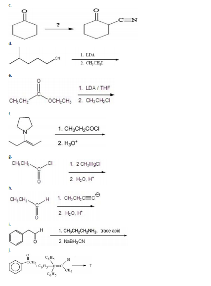 Solved d. 1. LDA 2. CH,CH 1·LDA / THF CH CH: 1. CH3CH2COC 2. | Chegg.com