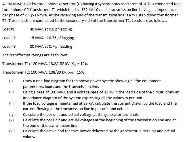 Solved A 100 MVA, 13.2 kV three phase generator (G) having a | Chegg.com
