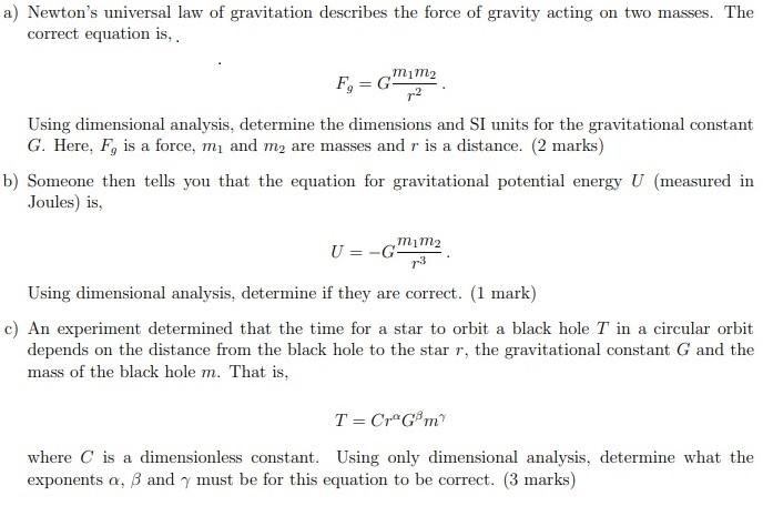 Solved Newton's universal law of gravitation describes the | Chegg.com