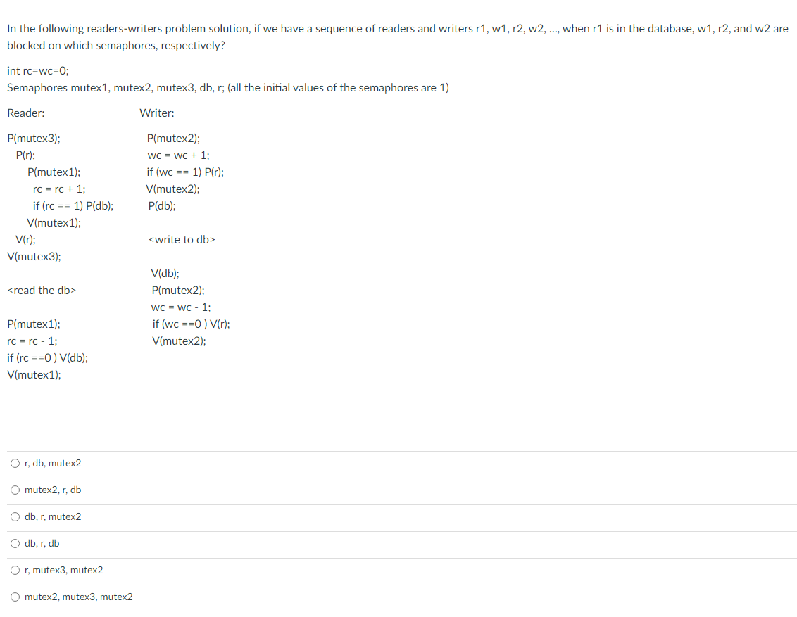 Solved In the following readers-writers problem solution, if | Chegg.com