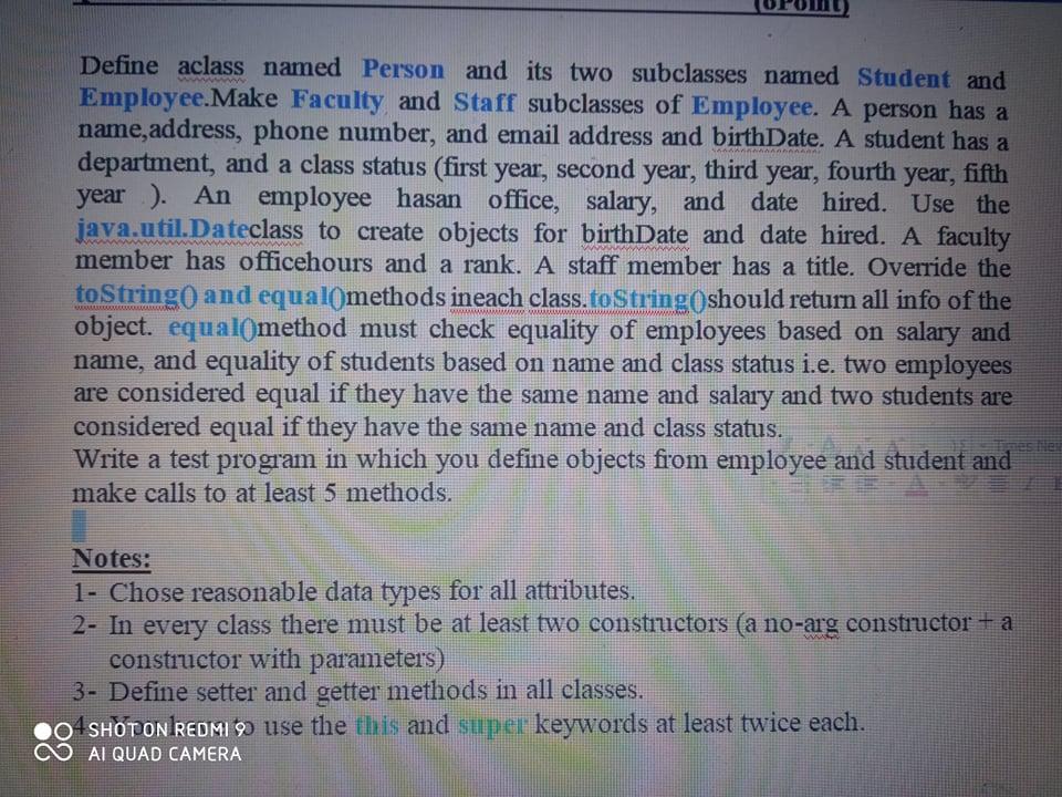 Solved Define aclass named Person and its two subclasses | Chegg.com