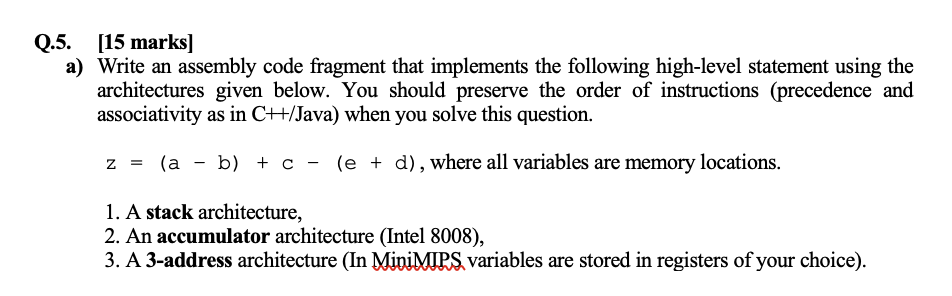 Solved [15 marks] a) Write an assembly code fragment that | Chegg.com