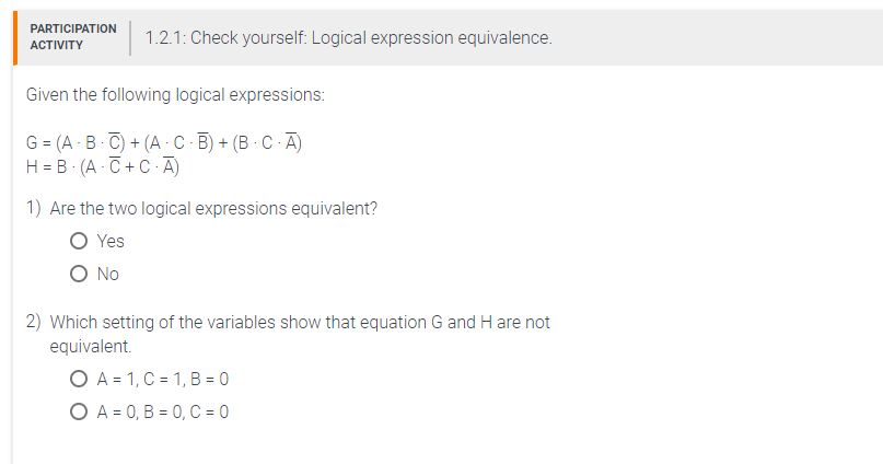 Solved PARTICIPATION ACTIVITY 1.2.1: Check yourself: Logical | Chegg.com