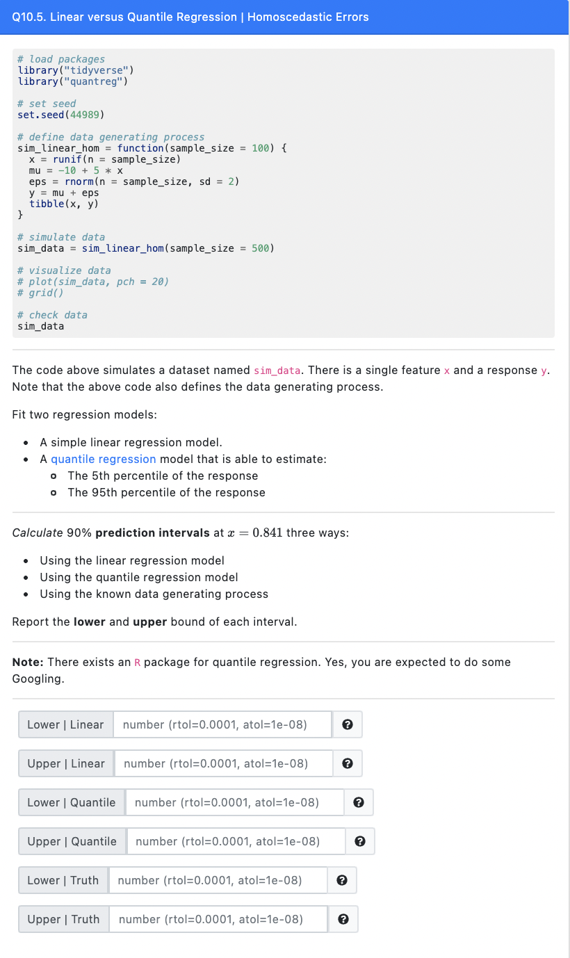 Q10.5. Linear versus Quantile Regression | | Chegg.com