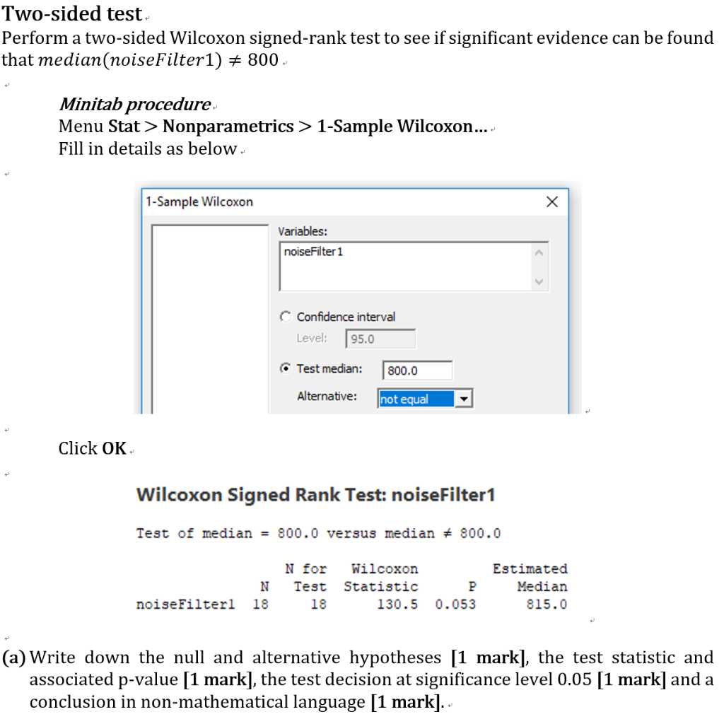 Solved QUESTION 1. Wilcoxon signed-rank test on single | Chegg.com
