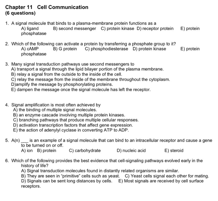 Solved Chapter 11 Cell Communication (6 questions) 1. A | Chegg.com