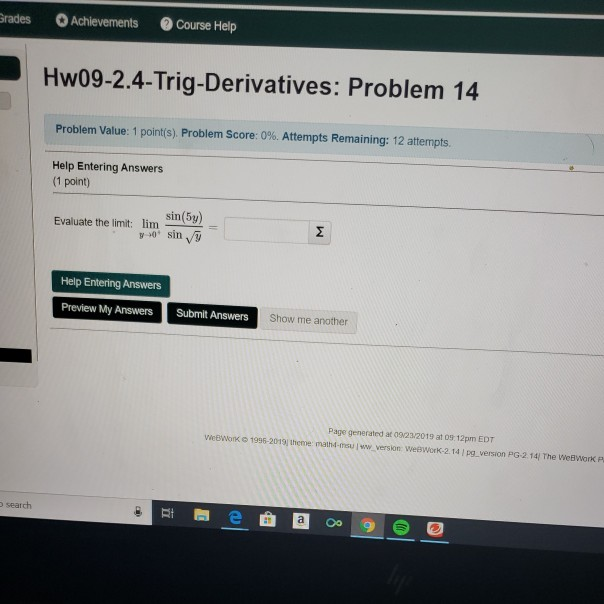 Solved Hw09-2.4-Trig-Derivatives: Problem 10 Problem Value: | Chegg.com
