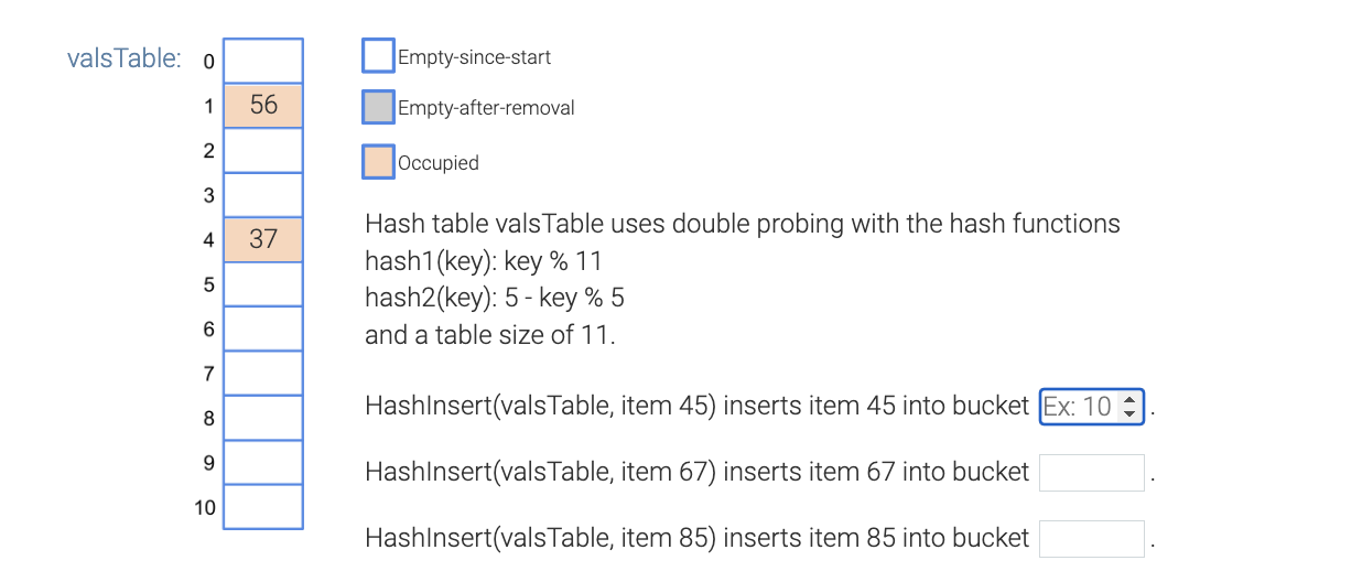 Solved valsTable: o 1 2 3 4 5 6 7 8 9 65 37 | Chegg.com