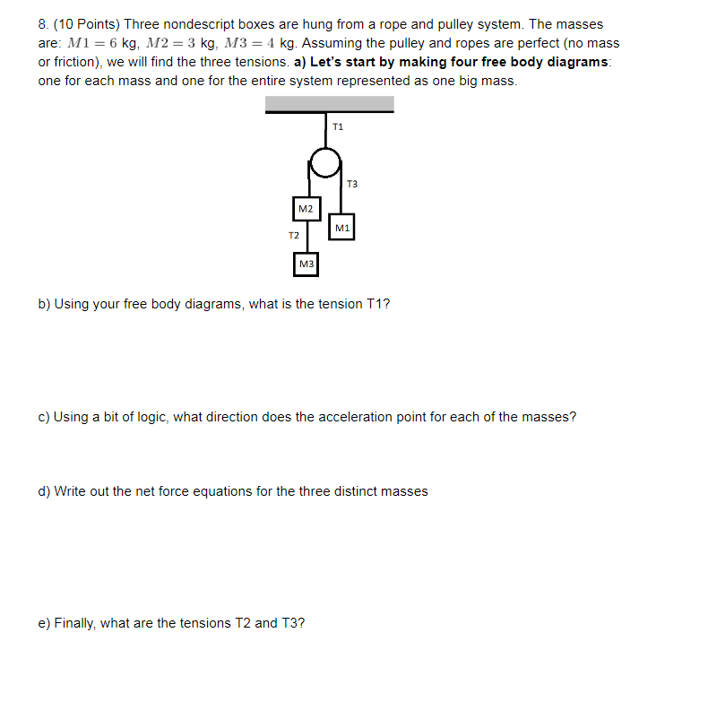 Solved 8. (10 Points) Three nondescript boxes are hung from | Chegg.com