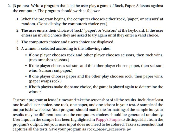 Solved 2. (3 points) Write a program that lets the user play | Chegg.com