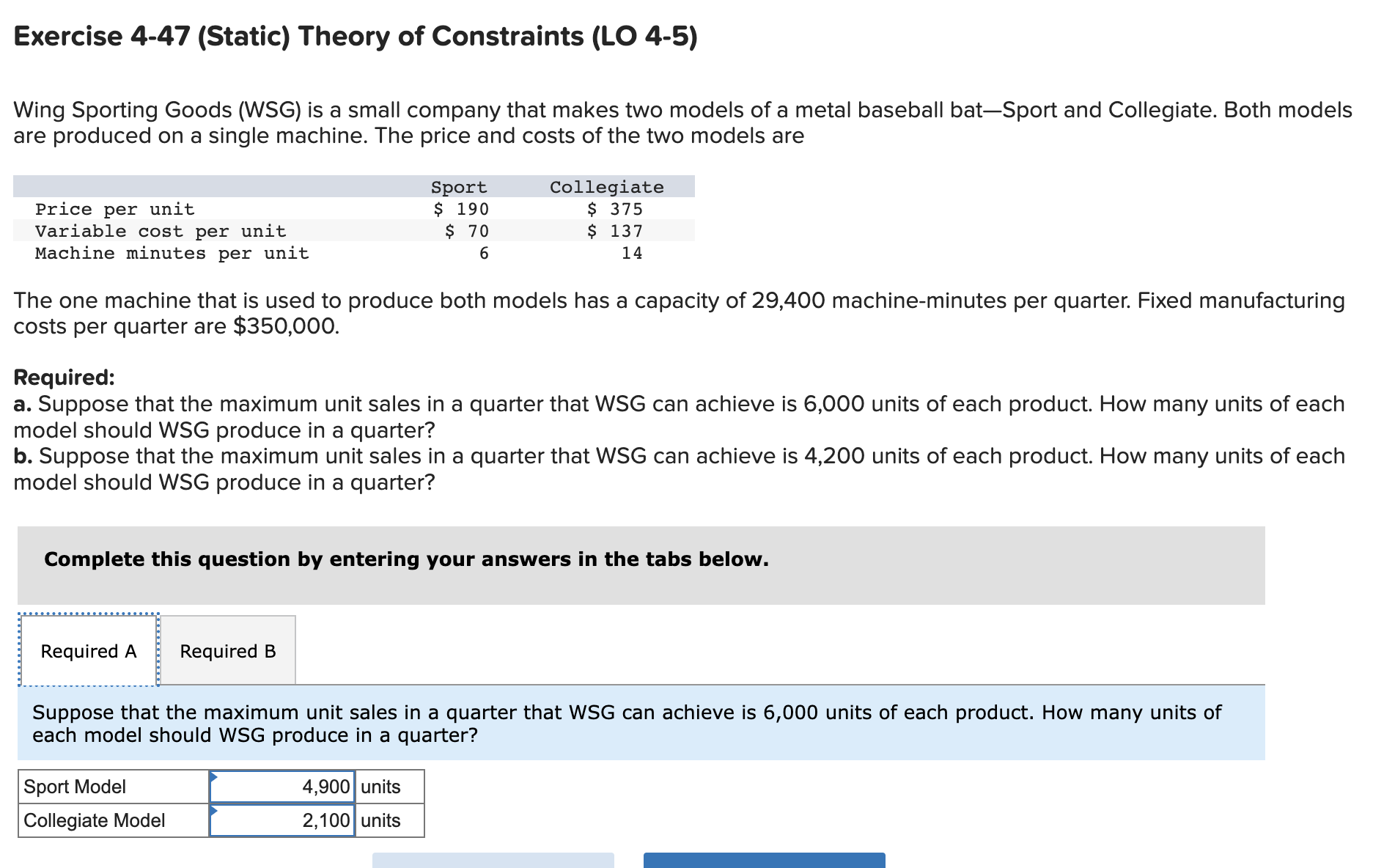 Solved Exercise 4-47 (Static) Theory of Constraints (LO 4-5) | Chegg.com