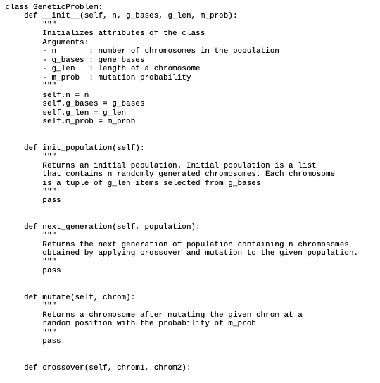 1 Genetic Algorithm. Implement genetic algorithm. The | Chegg.com