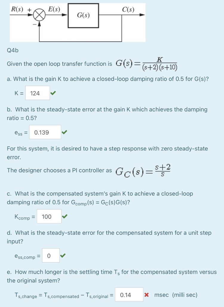 Solved R(S) E(S) C(s) G(S) Q4b Given the open loop transfer | Chegg.com