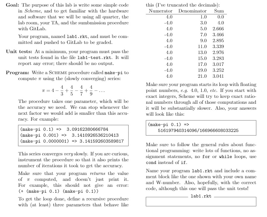 Write A Scheme Procedure Called Make Pi To Compute Pi 3039