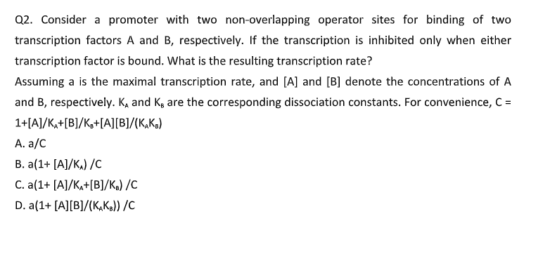 Q2. Consider a promoter with two non-overlapping | Chegg.com