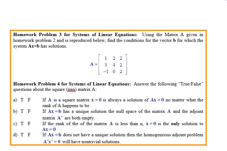 Solved Homework Problem 3 for Systems of Linear Equations: | Chegg.com