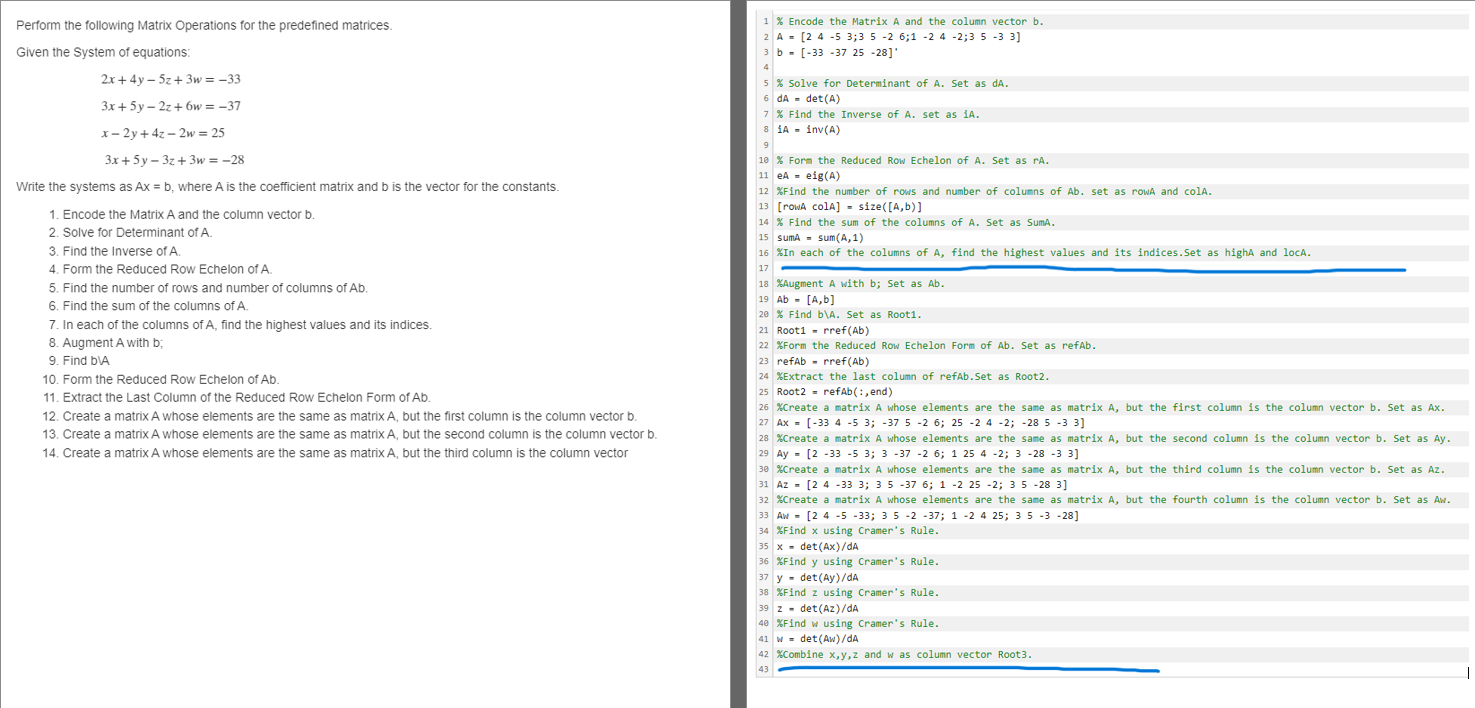 Solved Perform The Following Matrix Operations For The