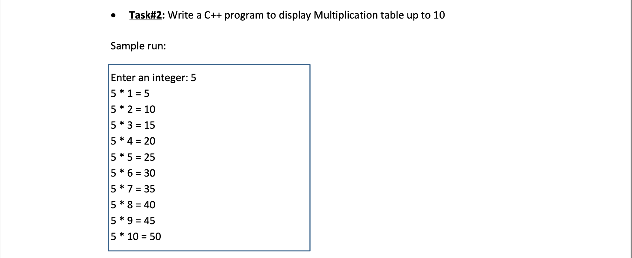 Solved Task 2 Write A C Program To Display Multiplication Chegg