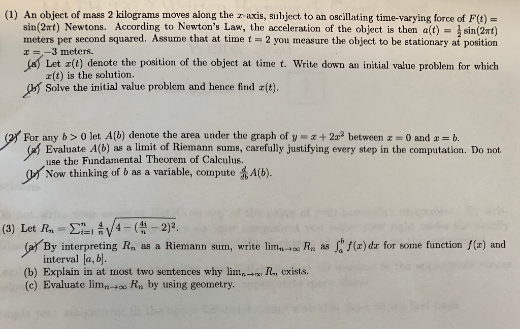 Solved (1) An object of mass 2 kilograms moves along the | Chegg.com