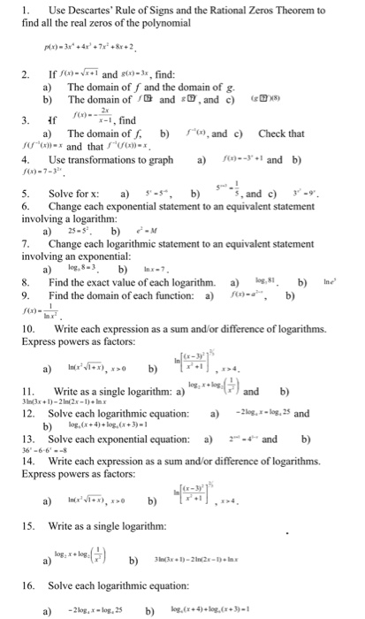 Solved Use Descartes' Rule of Signs and the Rational Zeros | Chegg.com