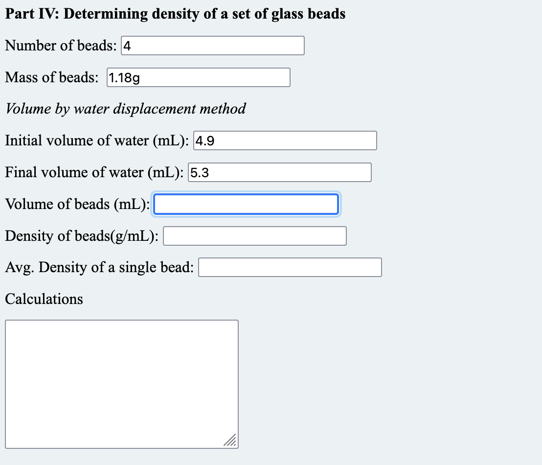 Solved Part IV: Determining density of a set of glass beads | Chegg.com