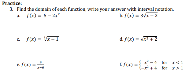 Solved 3. Find the domain of each function, write your | Chegg.com