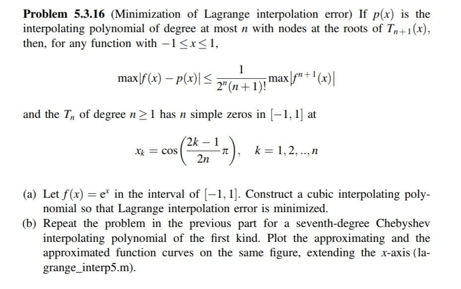 Solved Problem 5.3.16 (Minimization of Lagrange | Chegg.com
