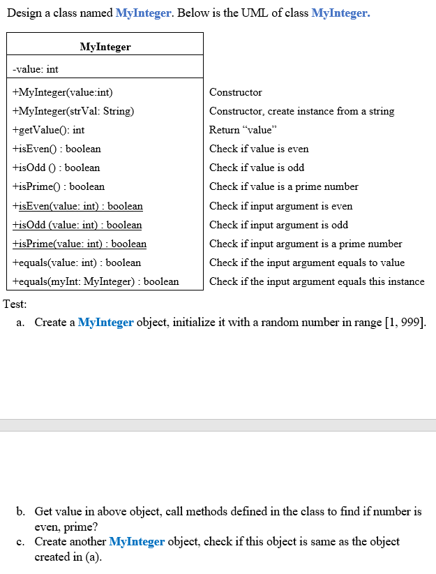Solved Design a class named MyInteger. Below is the UML of | Chegg.com