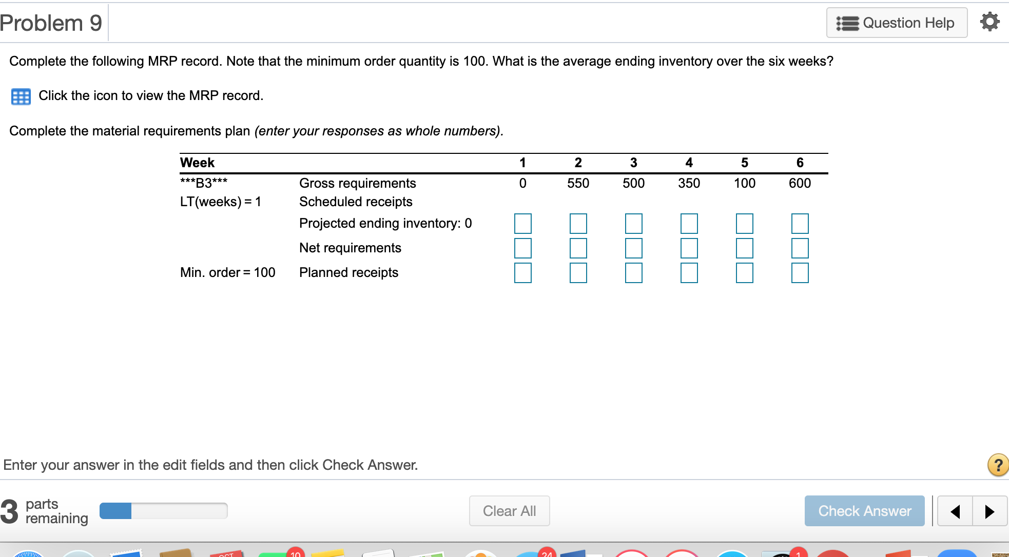 Solved Problem 9 Question Help Complete the following MRP | Chegg.com