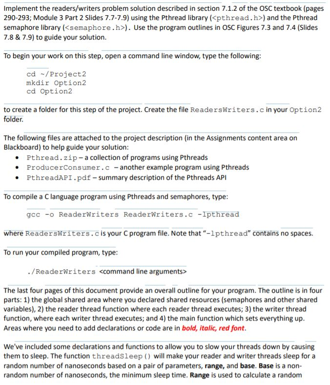 Implement the readers/writers problem solution | Chegg.com