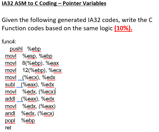 1A32 ASM to C Coding - Pointer Variables Given the | Chegg.com